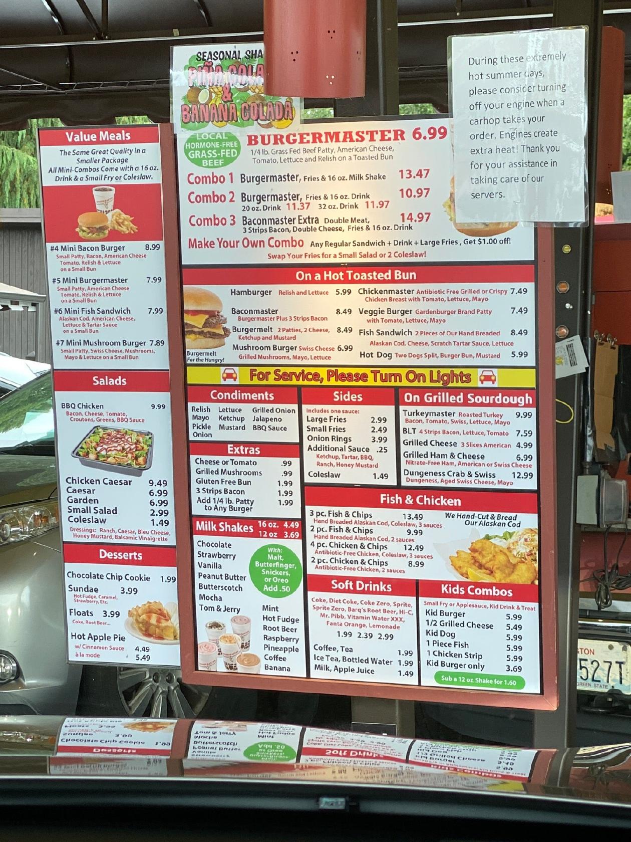Menu at Burgermaster restaurant, Bellevue