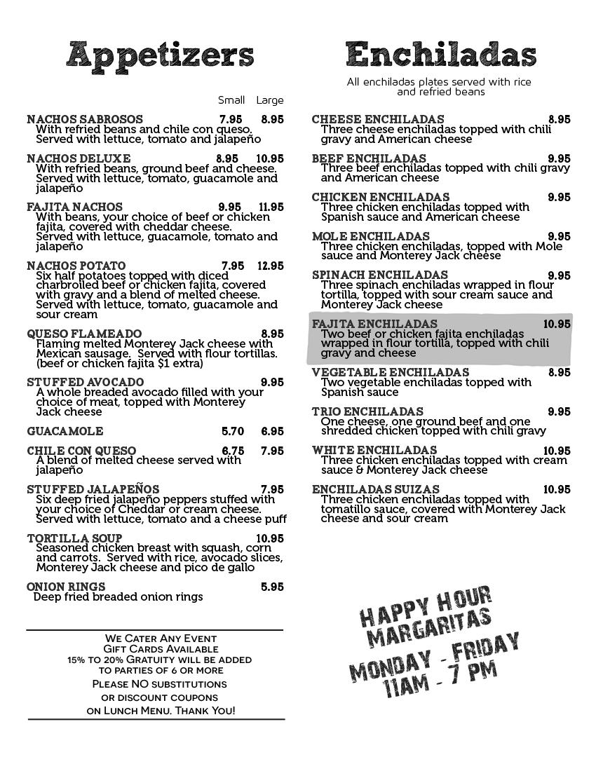 Menu at Casa Maria restaurant, Houston