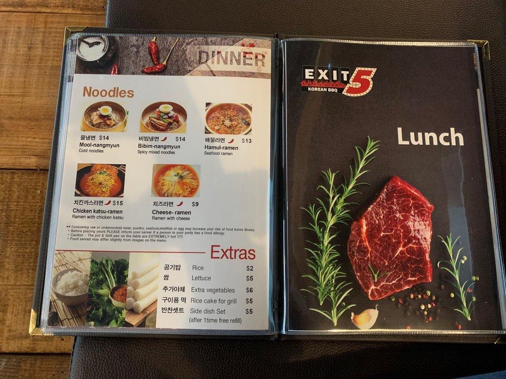 Carta de Exit 5 Korean BBQ, Renton
