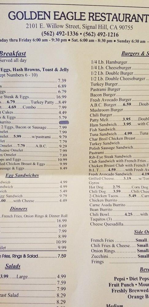 Menu at Golden Eagle Restaurant, Signal Hill