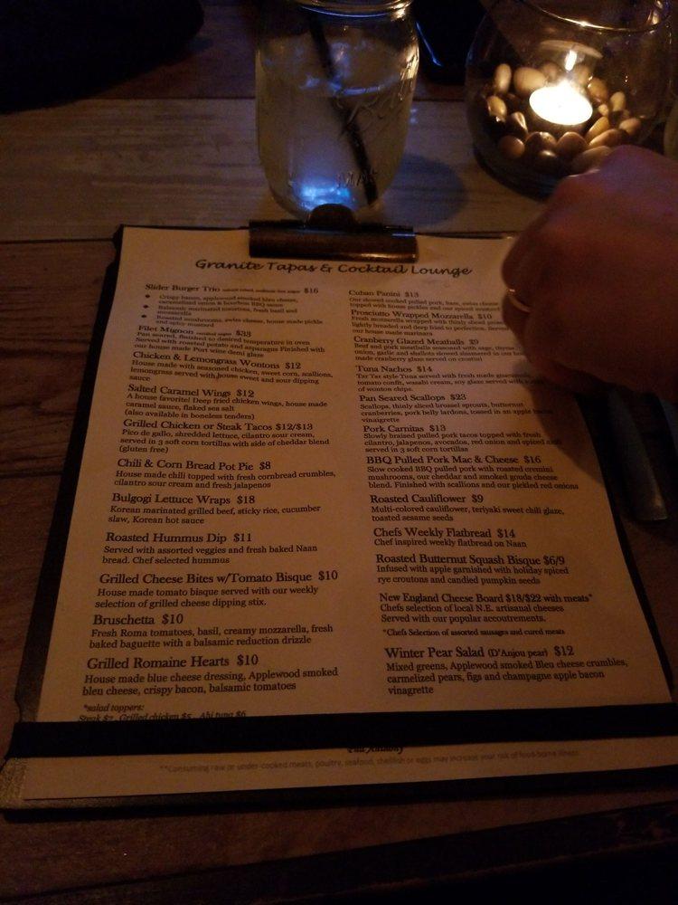 Menu at Granite Tapas & Cocktail Lounge pub & bar, Hooksett