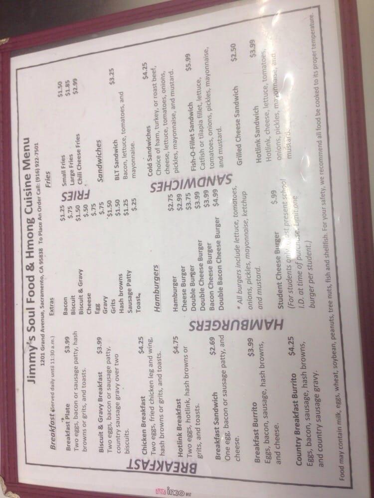 Menu at Jimmy's Deli Soul Food & Hmong Cuisine restaurant, Sacramento ...
