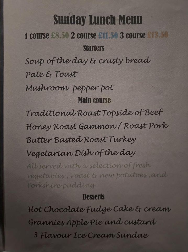 Menu at Sun Inn pub & bar, Clun