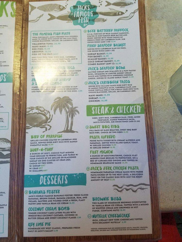 Menu at Caribbean Jack's pub & bar, Daytona Beach