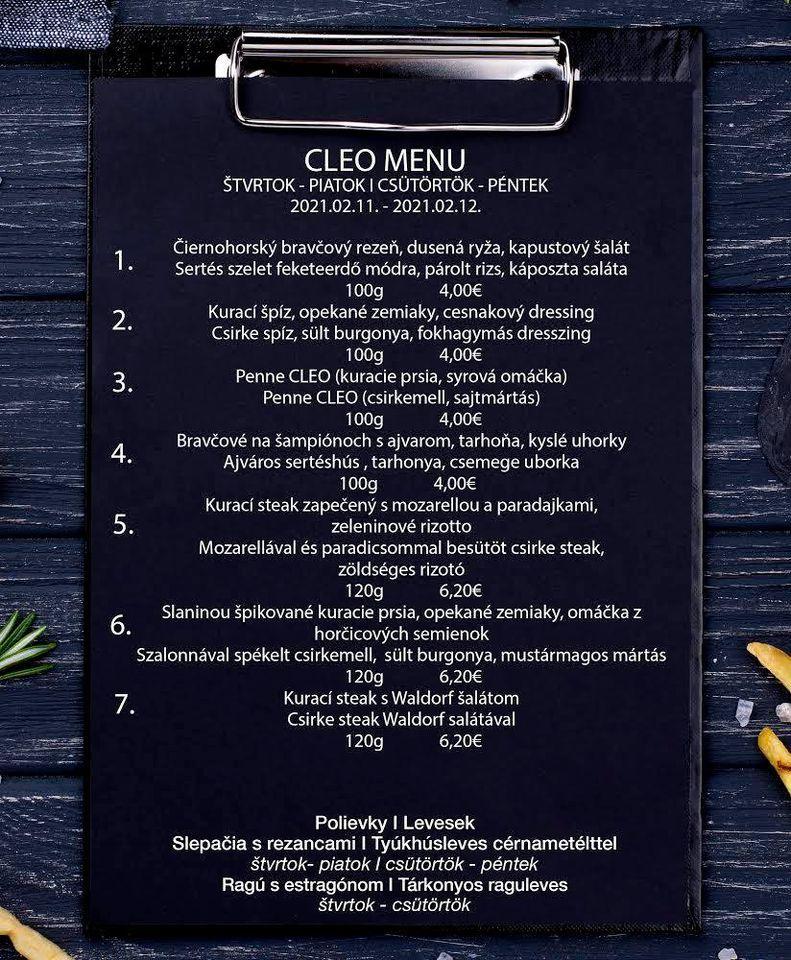 Menu at Cleopatra Steak House restaurant, Komárno