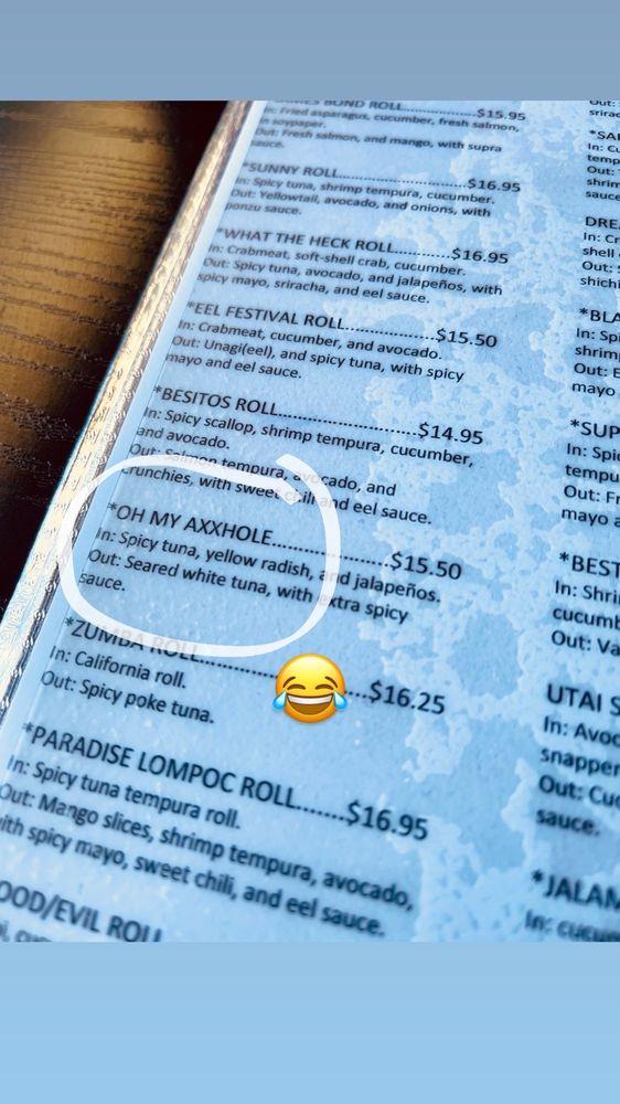 Menu at Dong Hae Sushi restaurant, Lompoc