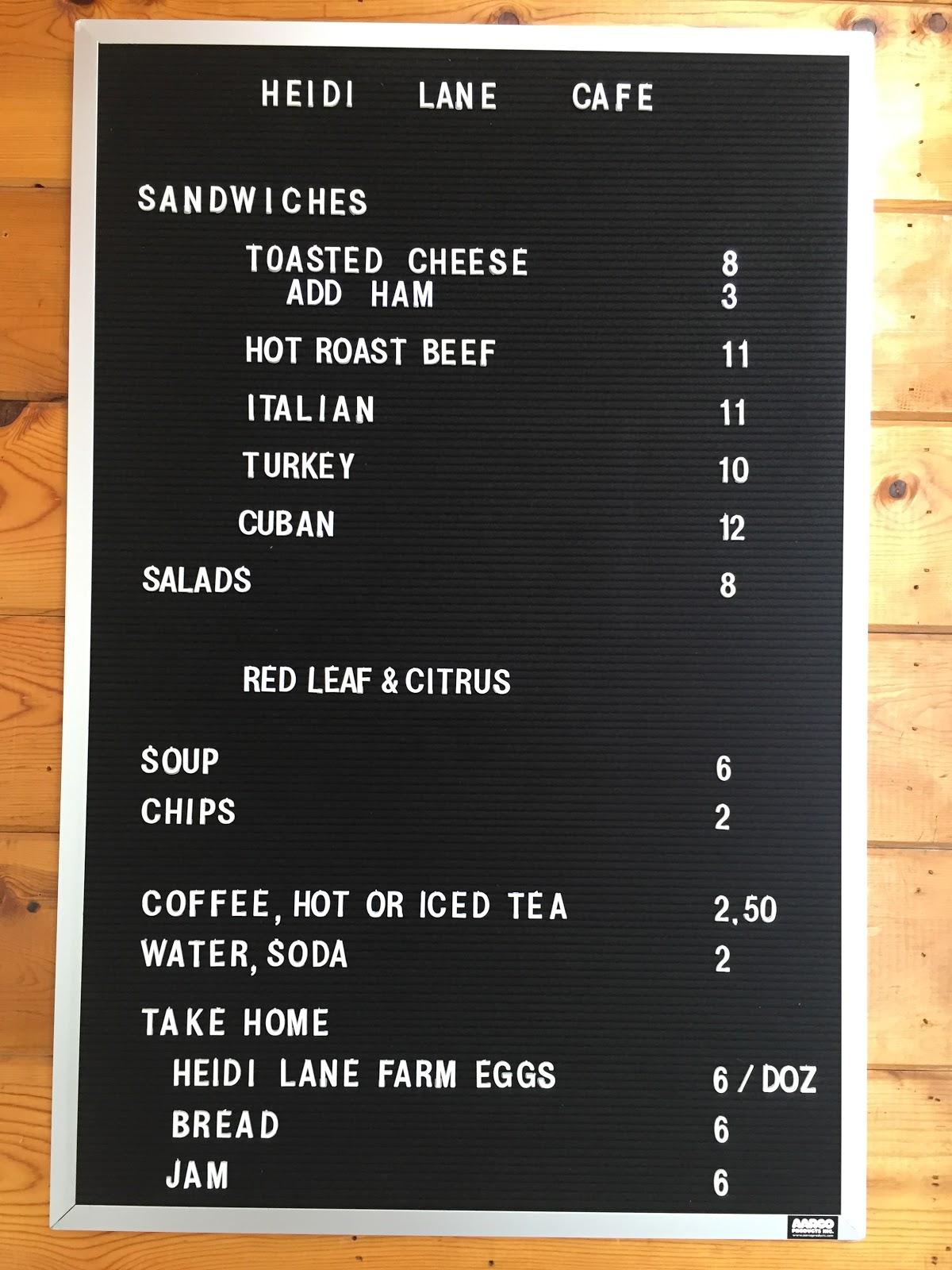 Menu at Heidi Lane Cafe, Chino Valley