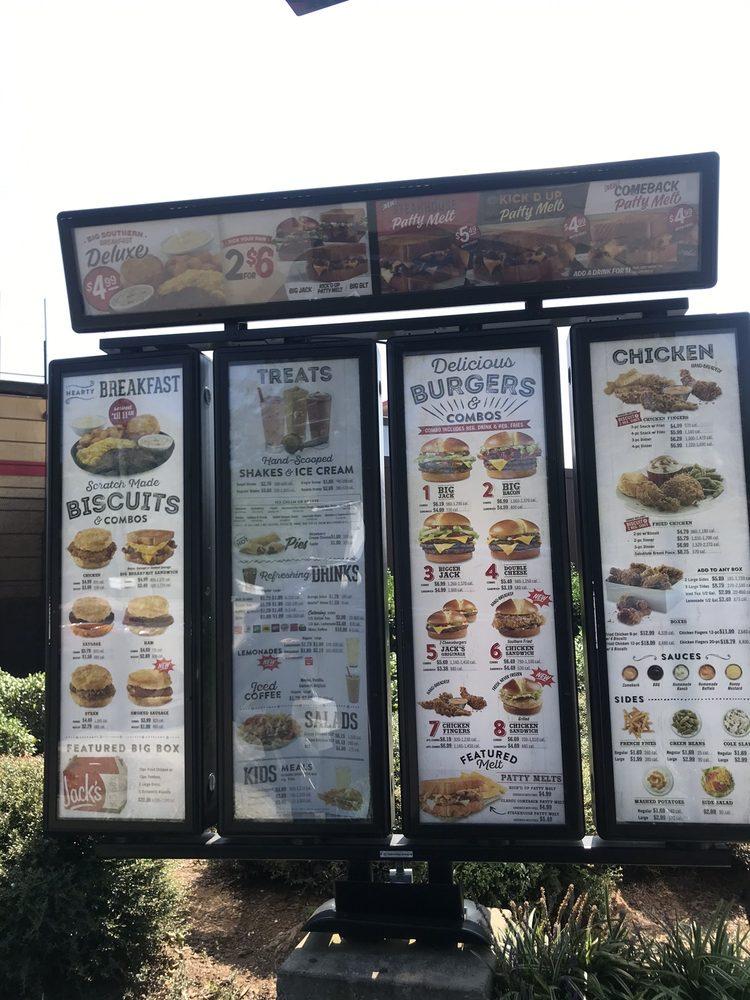 Menu at Jack's fast food, Moody