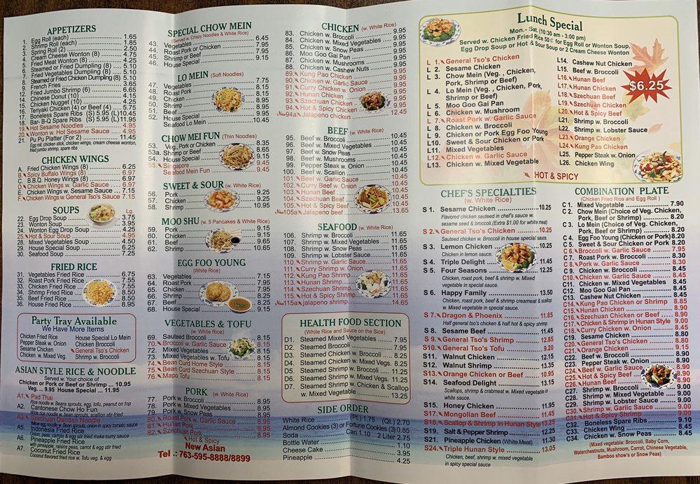 Menu at New Asian Ju Yuan restaurant, Golden Valley