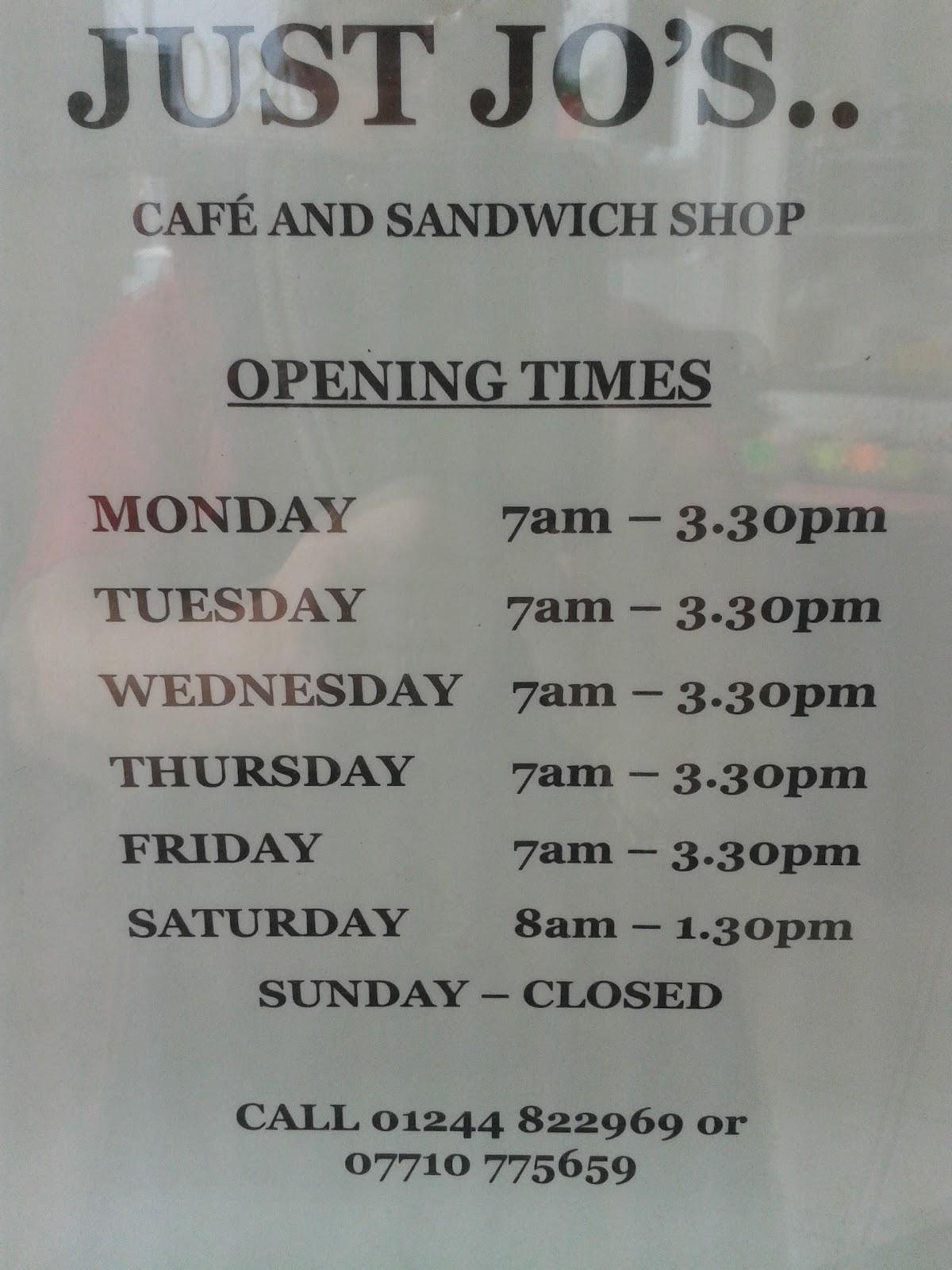 Menu at Just Jo's cafe, Garden City