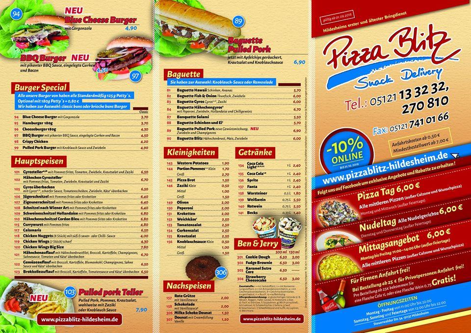 Menu at Pizza Blitz, Hildesheim