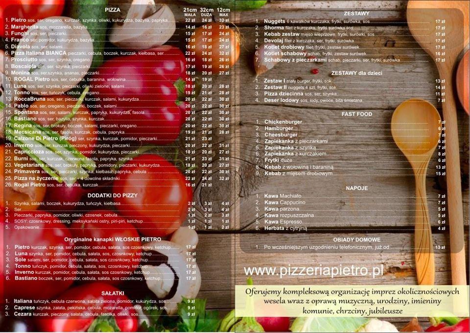 Menu at Pietro Party restaurant, Czarna