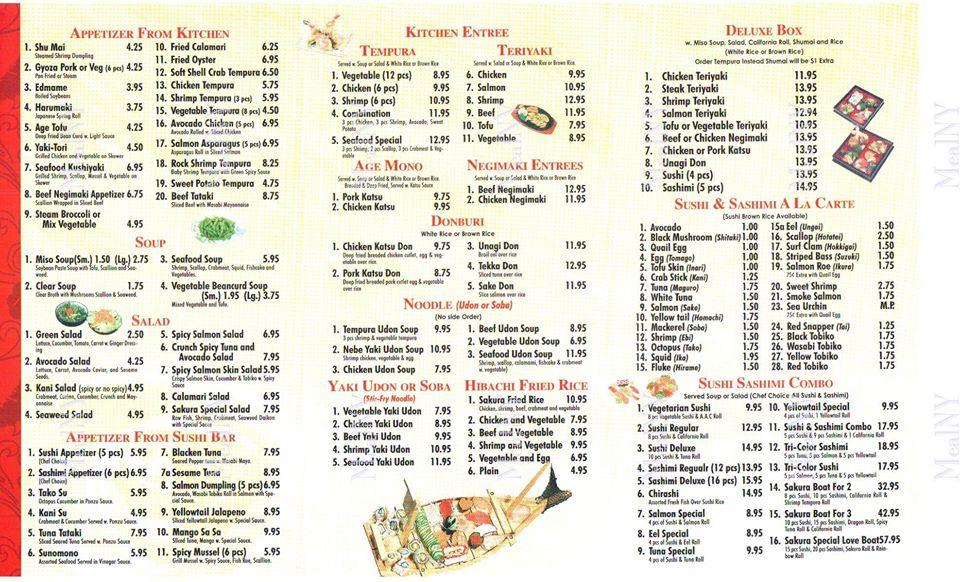 Menu at Sakura Japanese restaurant, New York City, Avenue U #5802