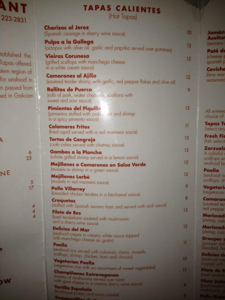Menu at Spain Restaurant and Toma Bar, Tampa