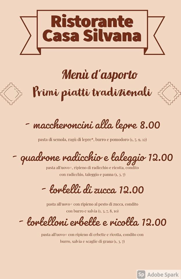 Speisekarte von Trattoria Casa Silvana restaurant, Italien