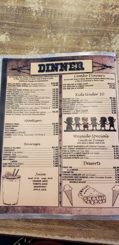 Menu at Wayside Cafe, Rosamond