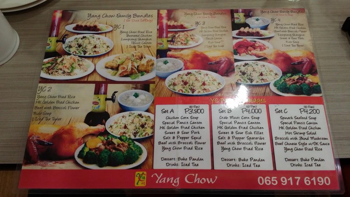 Menu at Yang chow restaurant, Dipolog City