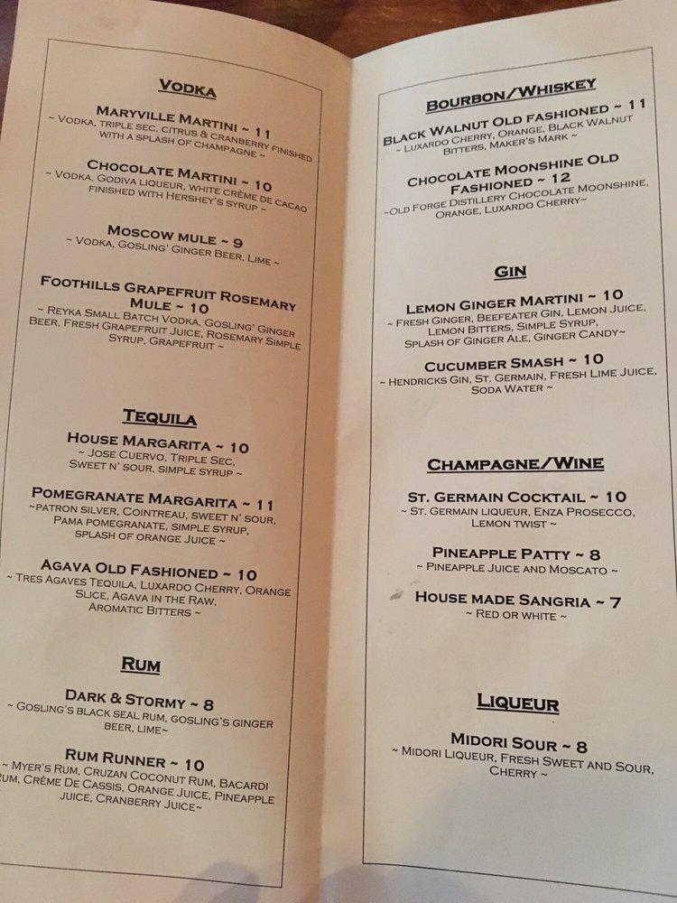 Menu at Foothills Milling Co restaurant, Maryville