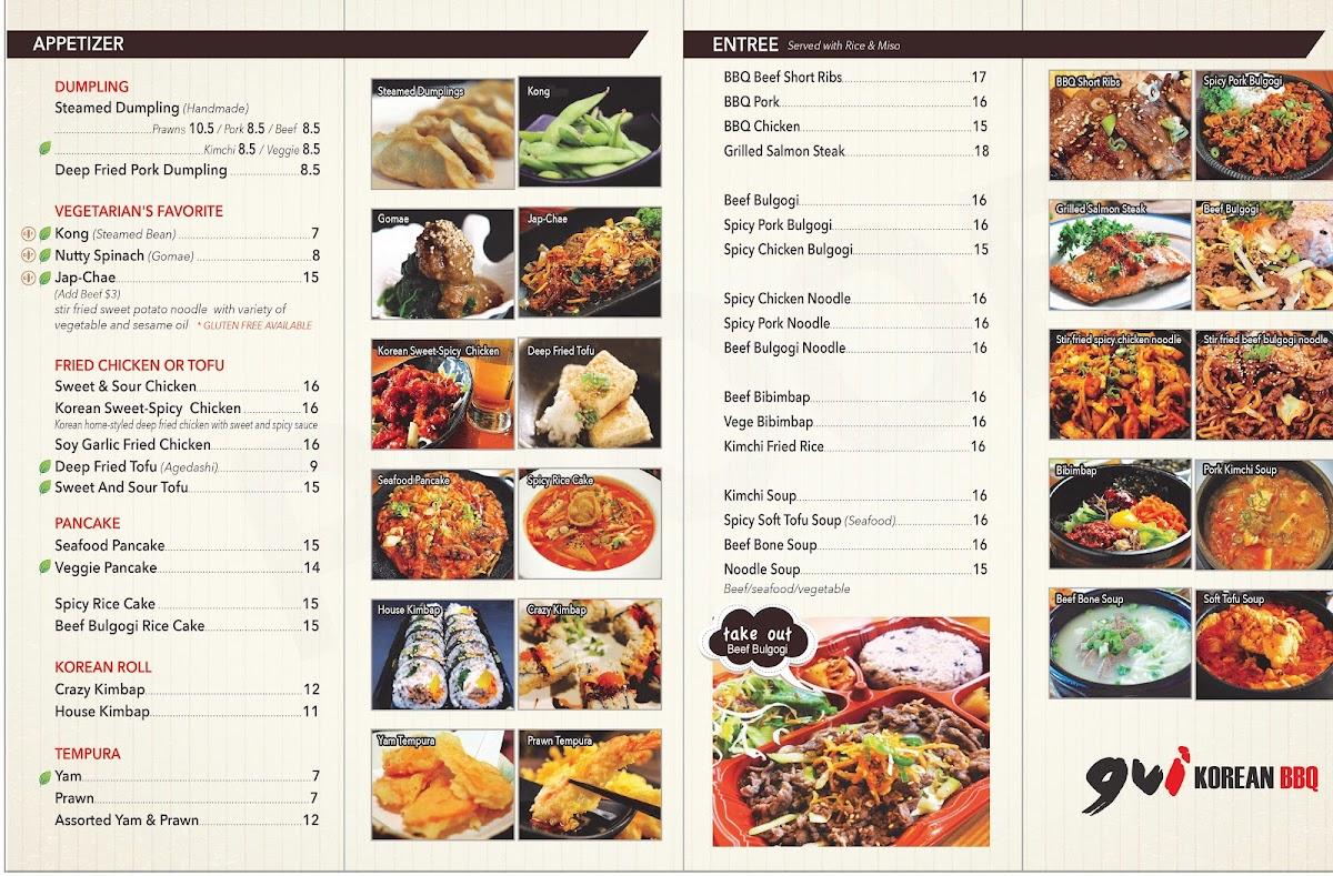 Menu at Korean BBQ Gui, Kamloops
