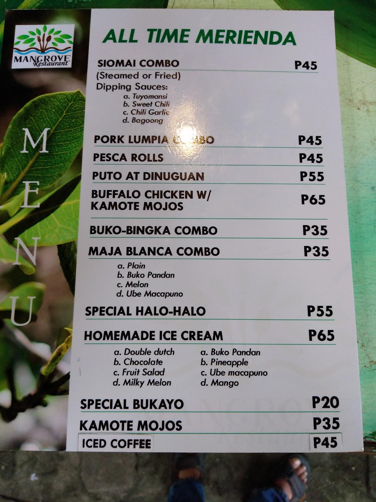 Carta de Mangrove Restaurant, Sagay City