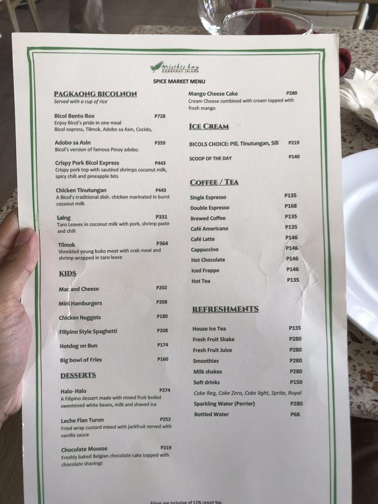 Menu at Spice Market - Misibis Bay Resort restaurant, Bacacay