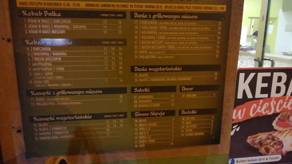 Menu at Sultan Kebab Grill & Falafel restaurant, Tarnow