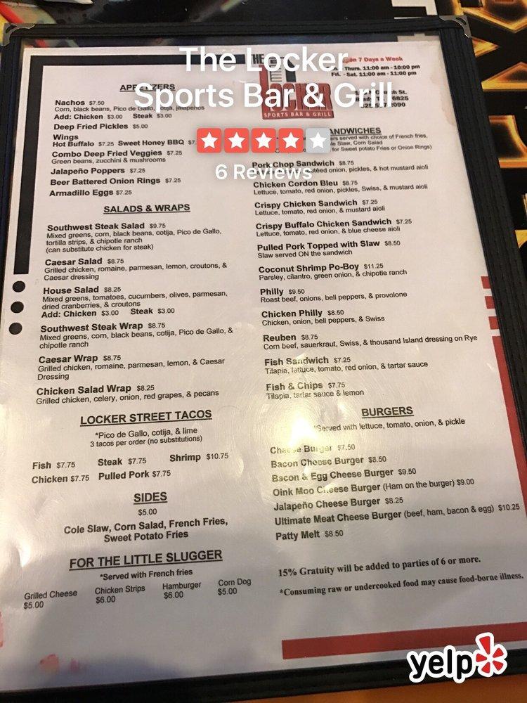 Menu at The Locker Sports Bar & Grill, Brady