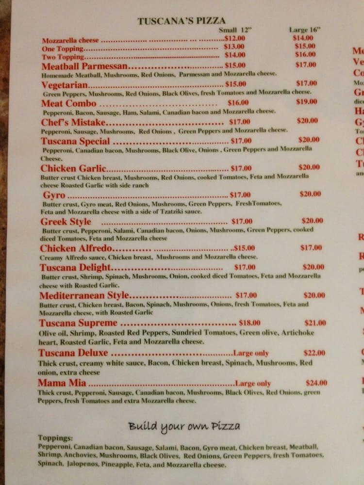 Menu at Tuscana Pizza pizzeria, Wasilla