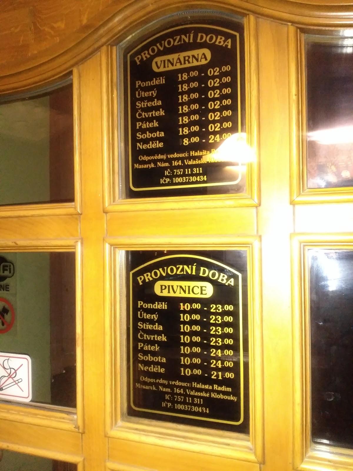 Menu at Vinárna a Pivnice pub & bar, Valašské Klobouky