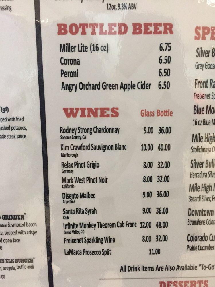 Menu at Coors Silver Bullet Bar, Denver