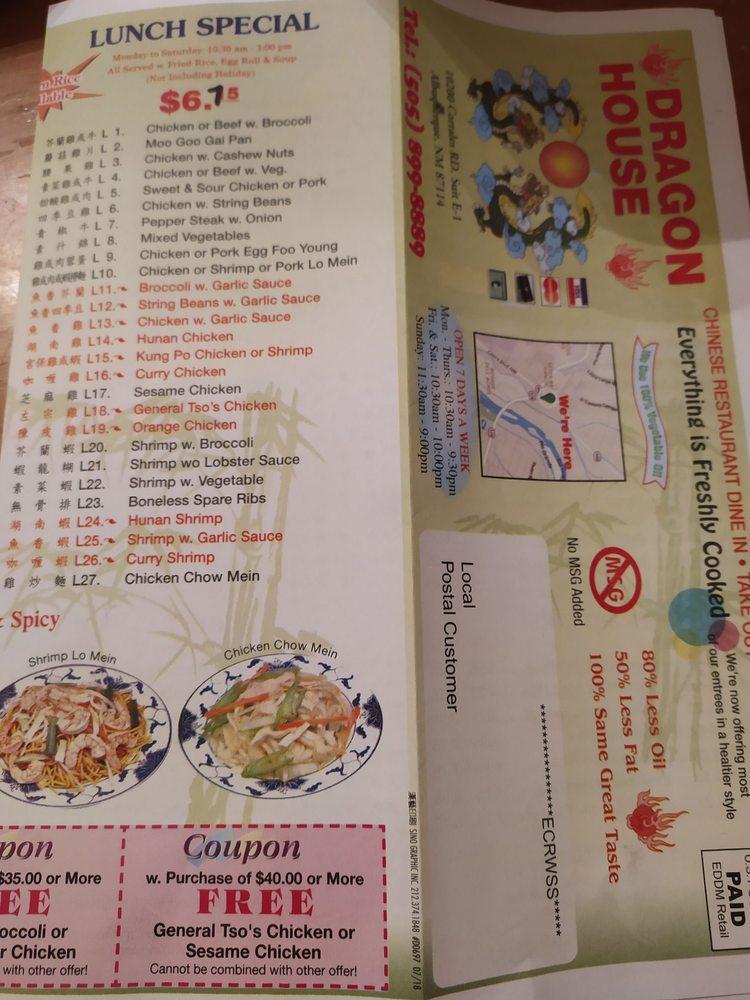Menu at Dragon House Restaurant, Albuquerque, Corrales Rd suite e