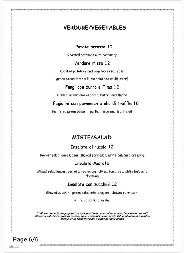 Menu at Due Amici Manly restaurant, Auckland