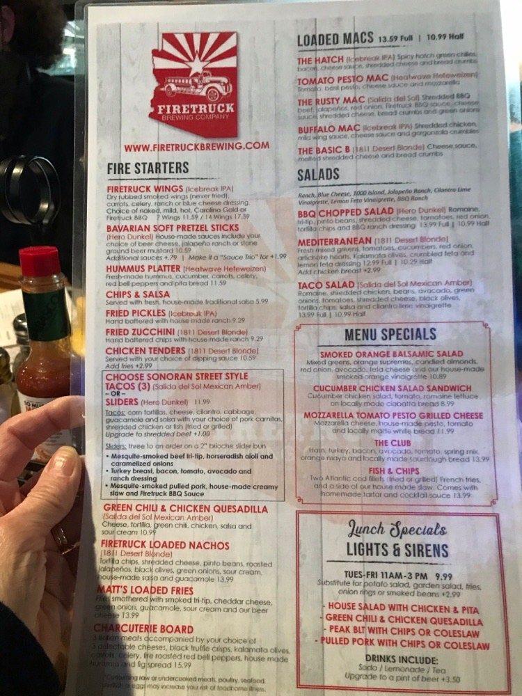 Menu at Firetruck Brewing Company BBQ, Oro Valley, N Oracle Rd #110
