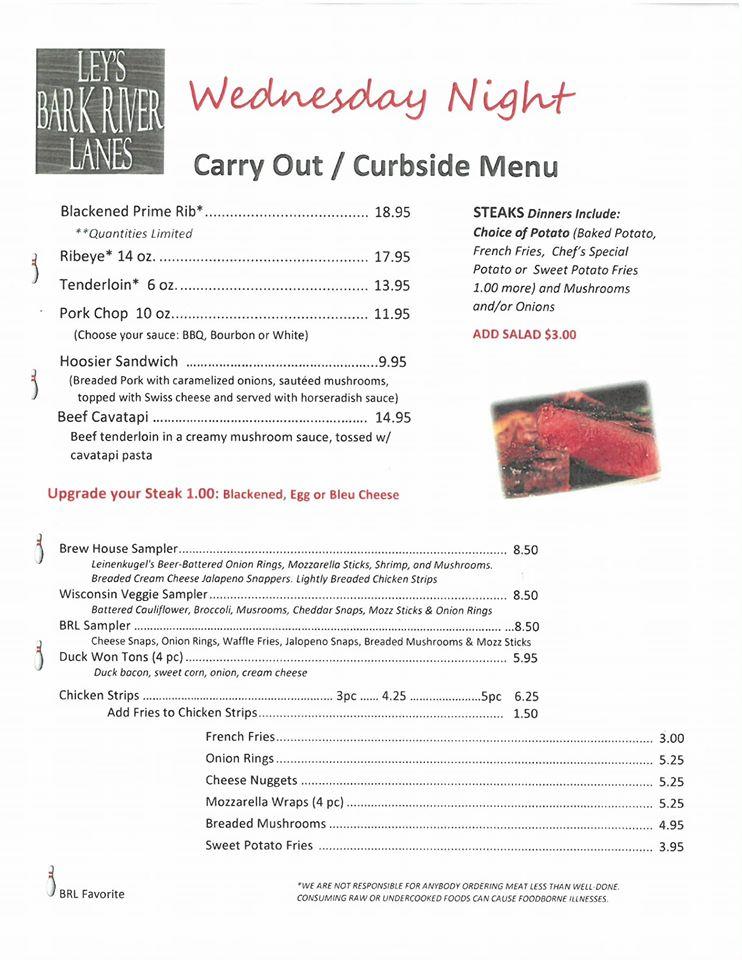 Menu at Bark River Lanes, Rome
