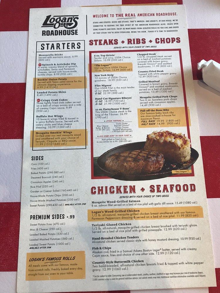 Menu at Logan's Roadhouse BBQ, Cookeville
