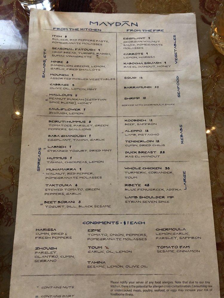 Menu at Maydan restaurant, Washington, Florida Ave NW