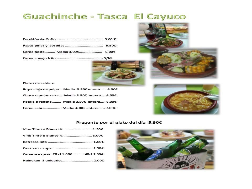 Menu at TASCA EL CAYUCO restaurant, Puerto de la Cruz