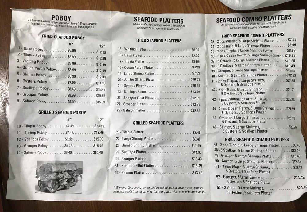 Menu at Austell Seafood Market restaurant, Marietta