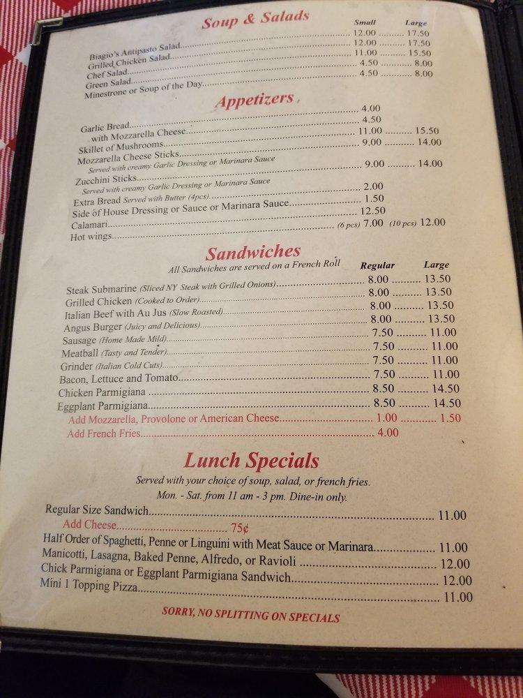 Menu at Biagio's Italian Restaurant, Lake Forest