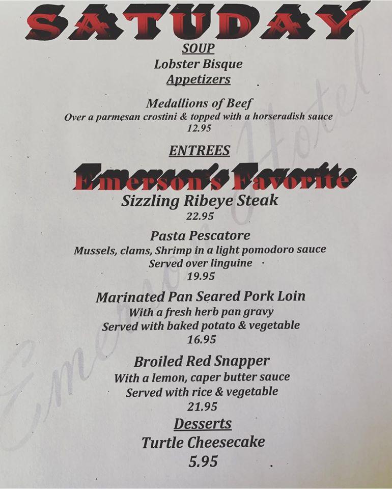 Menu at Emerson Hotel Restaurant & Bar, Emerson