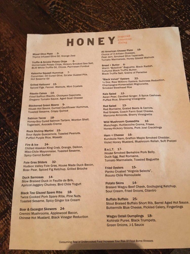Menu at Honey pub & bar, Doylestown