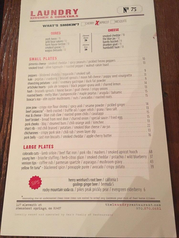 Menu at Laundry pub & bar, Steamboat Springs