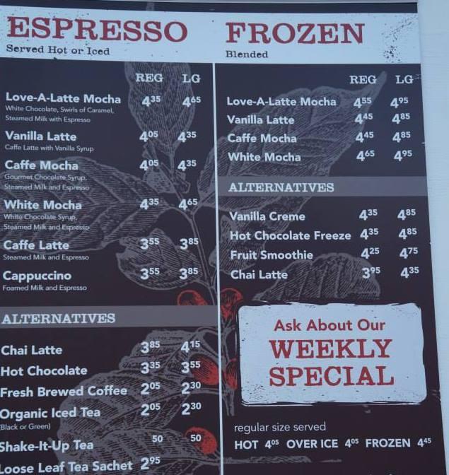 Menu at Love A Latte cafe, Eldora
