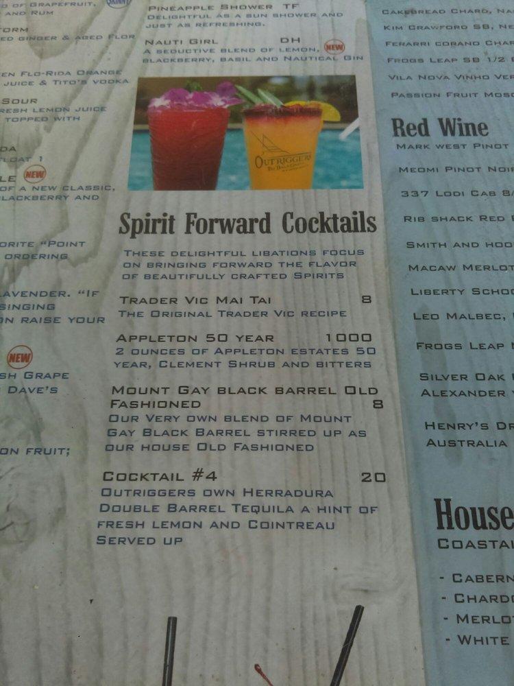 Menu at Outriggers Tiki Bar & Grille, New Smyrna Beach