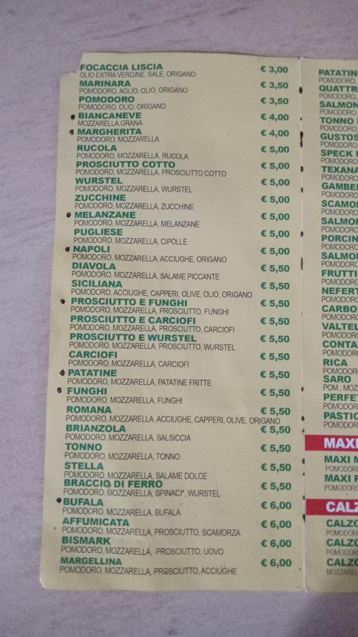 Menu da Pizzeria Re ranocchio, Tregasio
