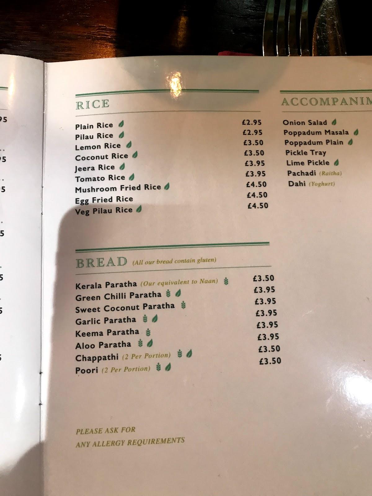 Menu at Ragam - Fitzrovia restaurant, London