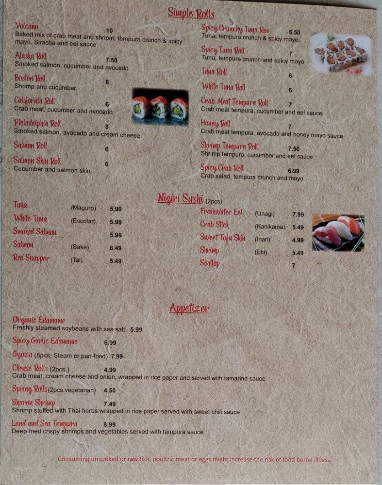 Menu at Rice kitchen Thai,Sushi & Hibachi restaurant, Loudon