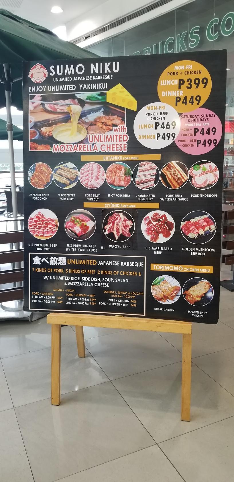 Menu at Sumo Niku restaurant, Dasmariñas, SM Dasma Entrance