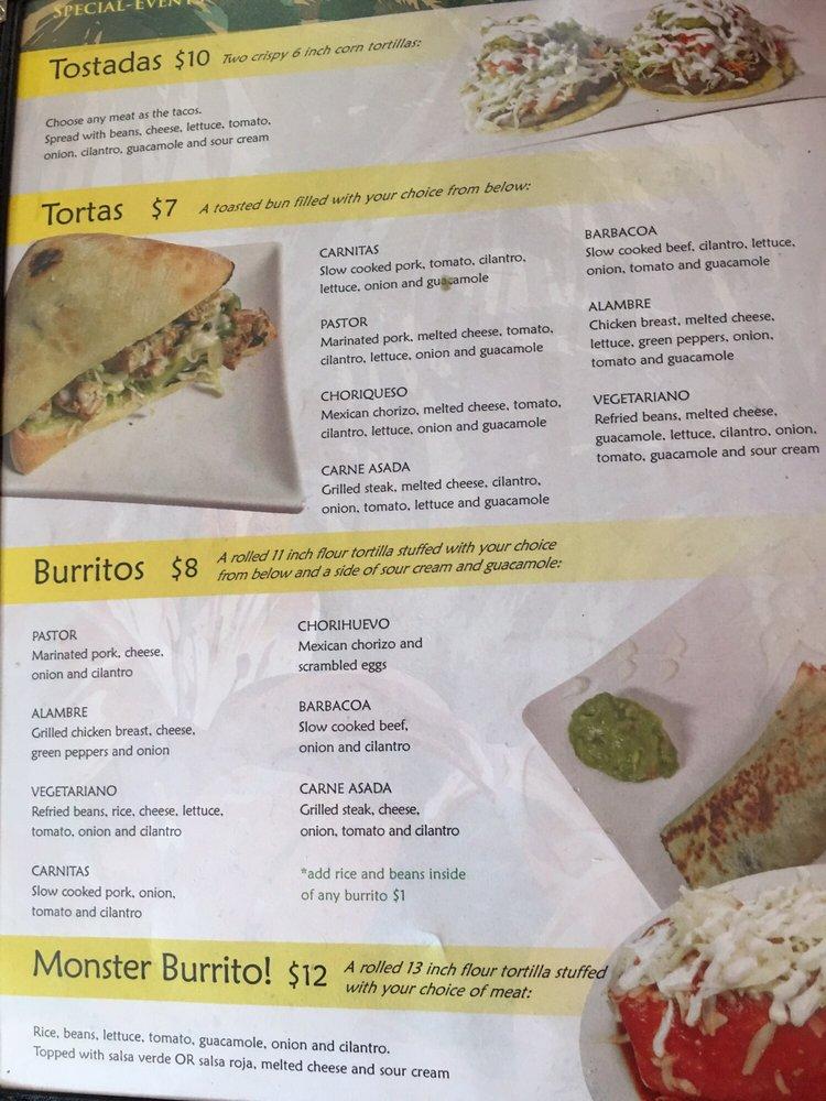 Menu at Taqueria Playa Tropical restaurant, New Westminster