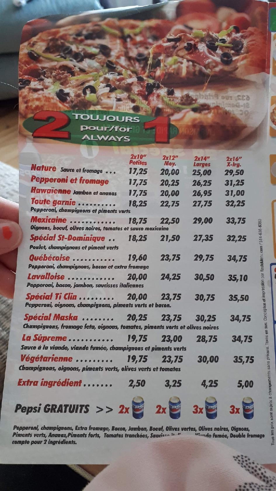 Menu au Cantine Ti-Clin pizzeria, Saint-Dominique